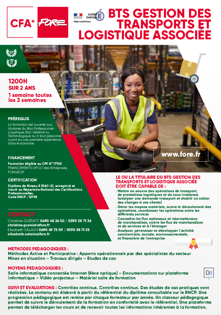BTS GESTION DES TRANSPORTS ET LOGISTIQUE ASSOCIÉE - Formations en Alternance Fore