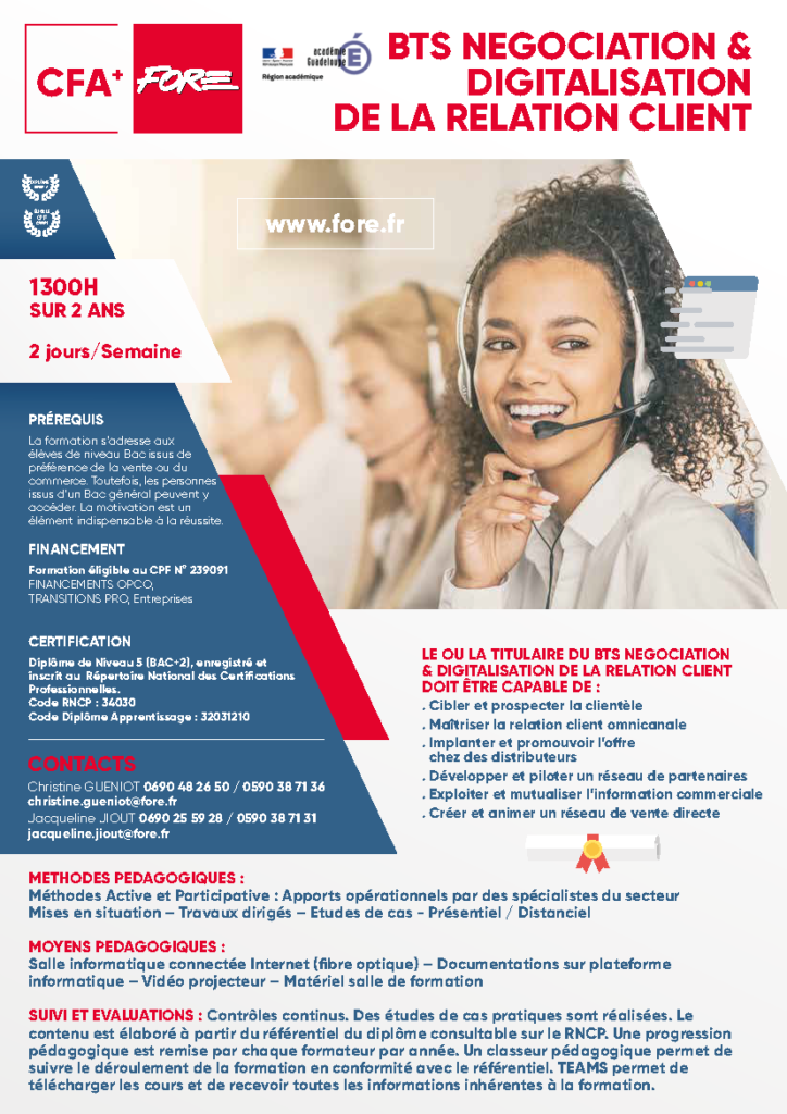 BTS NÉGOCIATION & DIGITALISATION DE LA RELATION CLIENT - Formations en Alternance Fore