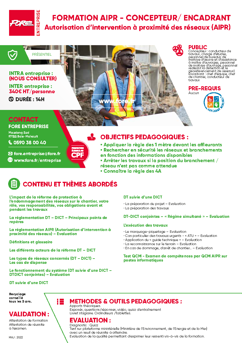 FORMATION AIPR – CONCEPTEUR/ENCADRANT Autorisation d’intervention à proximité des réseaux (AIPR ...
