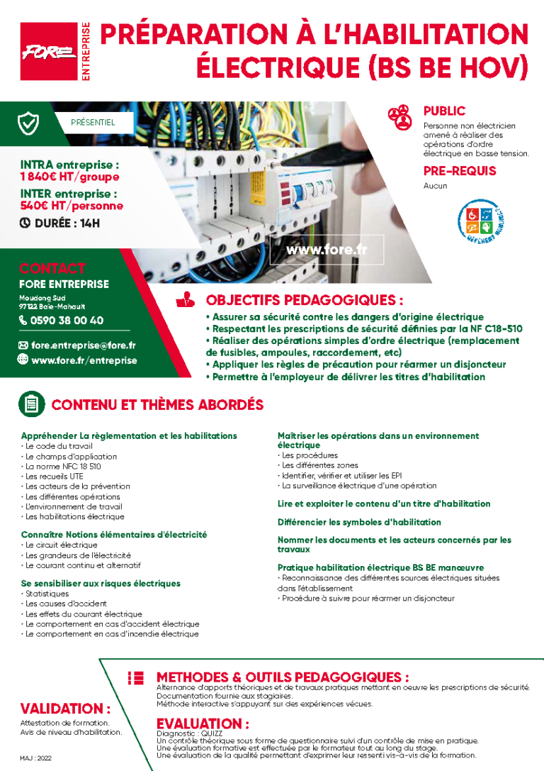 PRÉPARATION À L’HABILITATION ÉLECTRIQUE (BS BE HOV) – Fore Entreprise ...